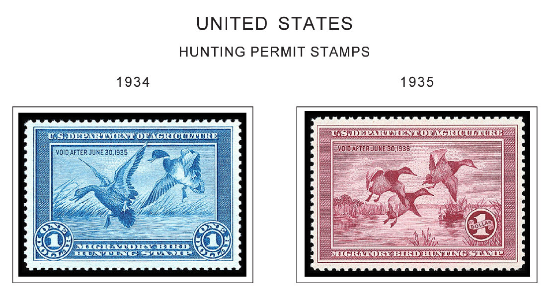 COLOR PRINTED USA FEDERAL DUCK 1934-2020 STAMP ALBUM PAGES (46 illustr ...