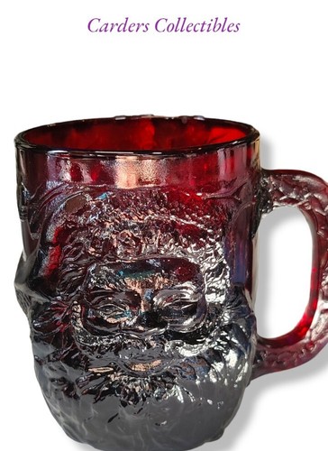 Vintage Arcoroc Santa Claus Ruby Red Glass Mug CHRISTMAS Cup Holly ...