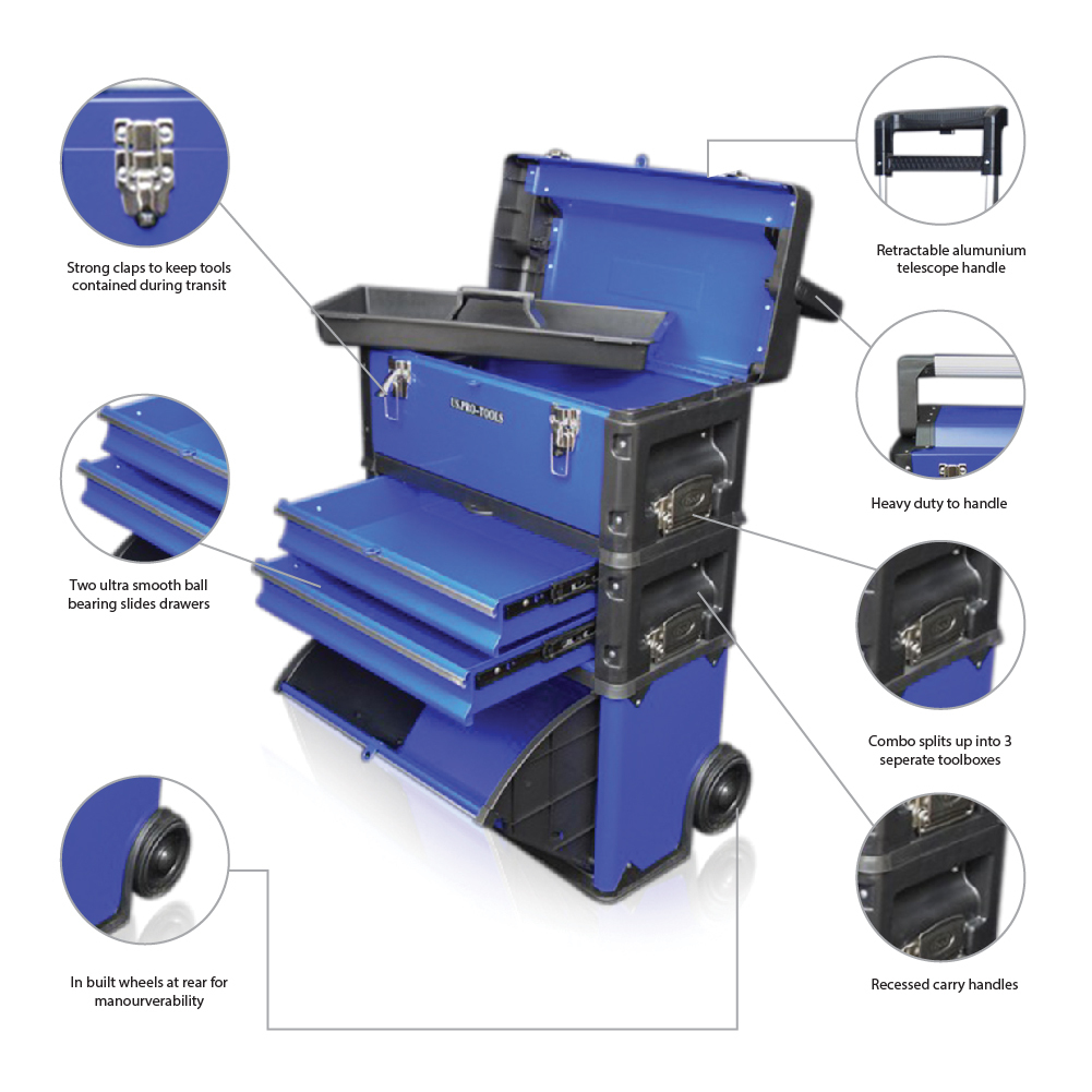 US PRO Tools 3 IN 1 Mobile Rolling Chest Trolley Cart cabinet Wheels ...