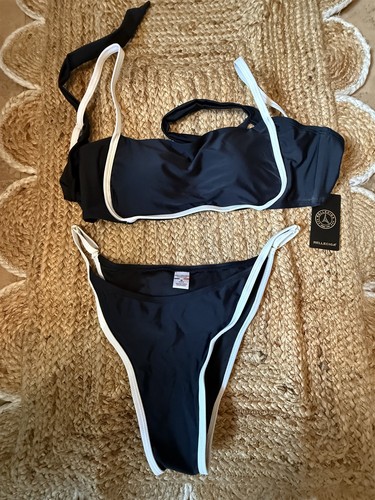 Relleciga Women's Swimwear 2 Piece Black Bandeau Top Bikini Bottom ...