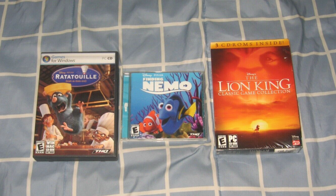 3 Vintage Disney CD-Rom games THE LION KING (Brand New) FINDING NEMO ...
