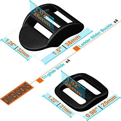 Ladder Slider Buckle for 1" Webbing: 4 Set Plastic Ladder Lock Buckles ...