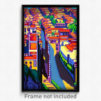 Pixel Art Poster - Advanced Spanish City (8 Bit Psychedelic Video Game ...