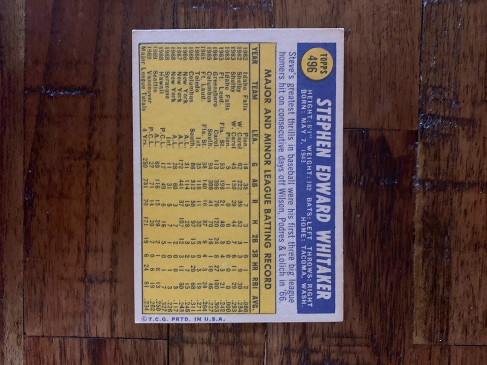 1970 TOPPS BASEBALL STEVE WHITAKER #496 EX+ | eBay