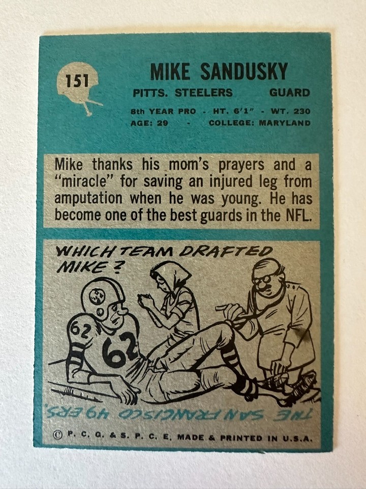 1964 Philadelphia Mike Sandusky Signed Card Auto Autograph NFL Steelers ...