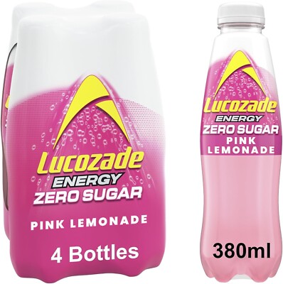 Lucozade Zero Fizzy Drink, Pink Lemonade Flavour, Sugar Free, 380ml ...