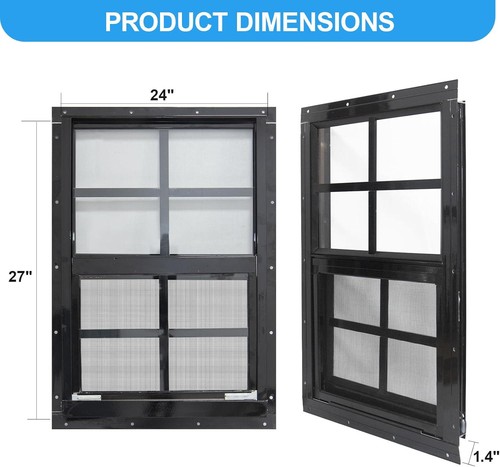 2 Pack Shed Window With Black Frame, 24 X 27 Flush Mount Small Window ...