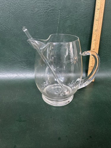 Wallace Crystal Glass Cocktail Water Pitcher W/ Sterling Tipped Mixer 6 ...