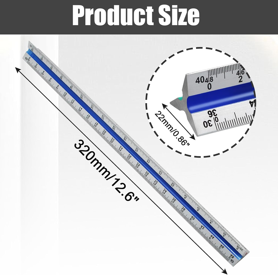 Engineer Scale Ruler 12 Inch, Aluminum Laser-Etched Triangular Drafting ...