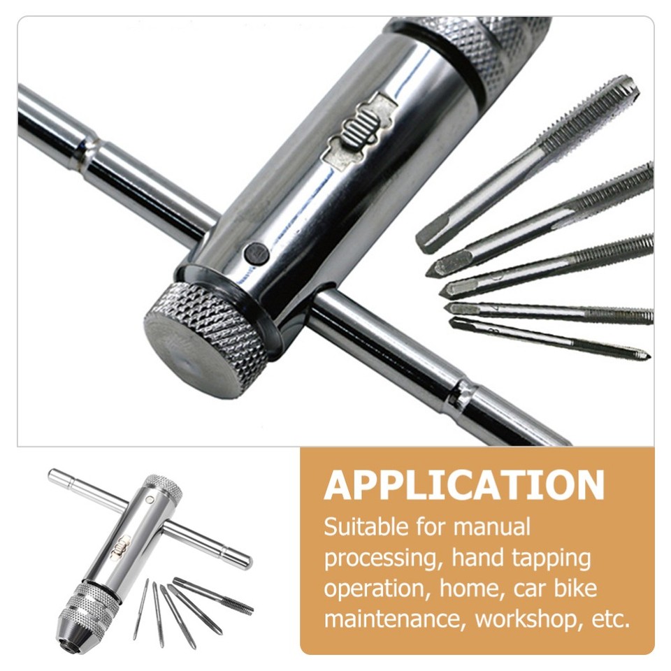 1 Set Adjustable T-Handle Tap Wrench Screw Treading Tool Tapping Bits ...