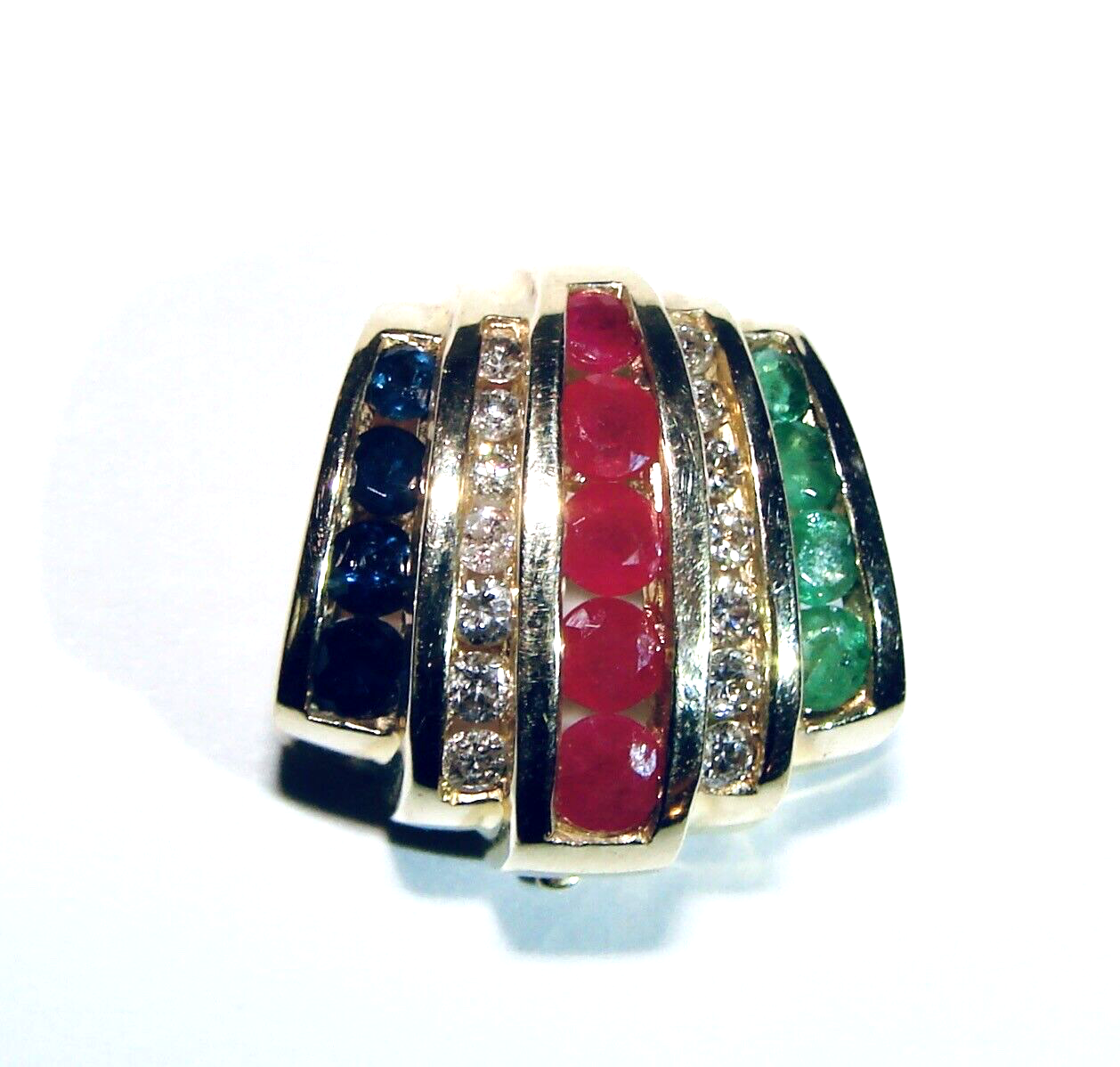 Estate 14k YELLOW GOLD SAPPHIRE DIAMOND RUBY SLIDE PENDANT 4.6g MULTI ...