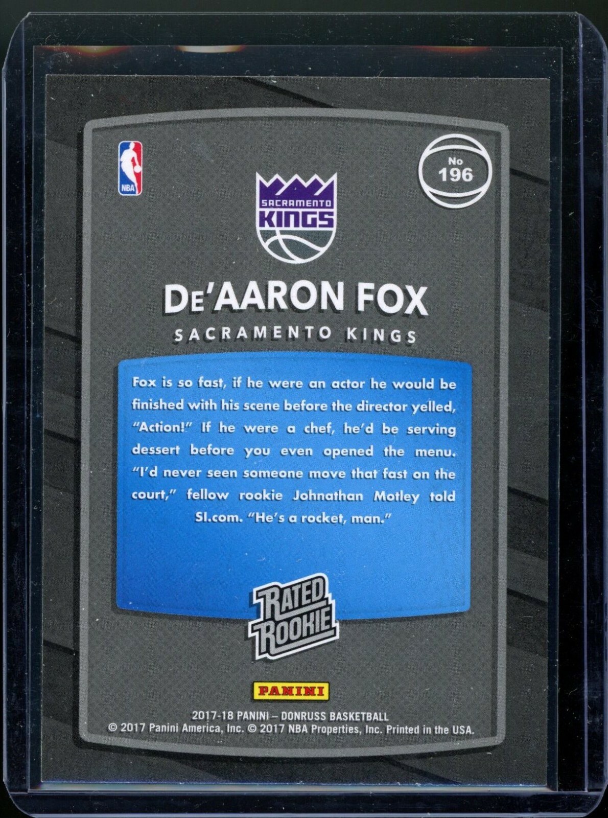 2017-18 Panini Donruss - Rated Rookies #196 De'Aaron Fox (RC) for sale ...