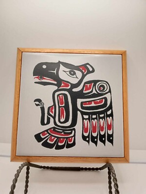 Paul Lewing Tile Framed Eagle 7”x 7” Northwest Coast Indian Inuit | eBay
