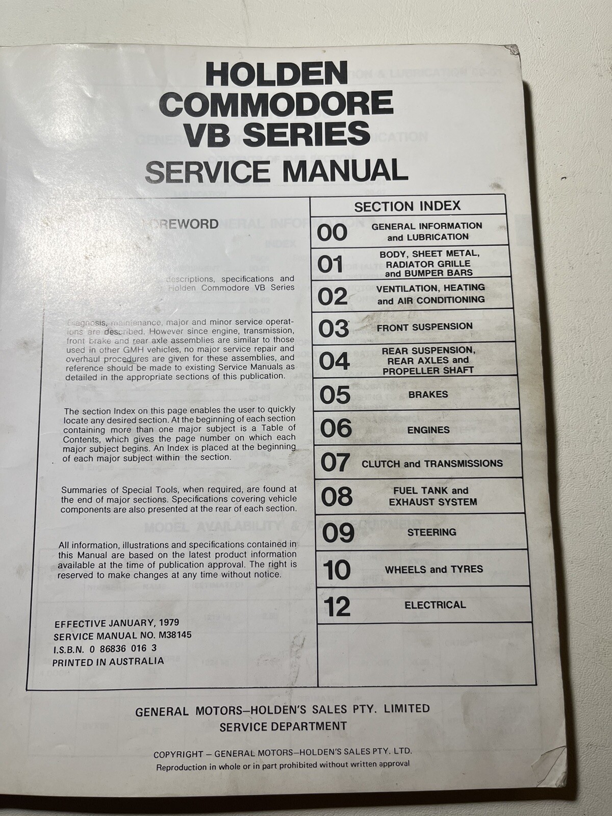 HOLDEN COMMODORE VB SERVICE MANUAL GENUINE GM 1/1979 | eBay