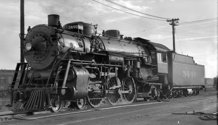 AT&SF Santa Fe Railroad locomotive engine No. 3440 type 4-6-2 OLD TRAIN ...