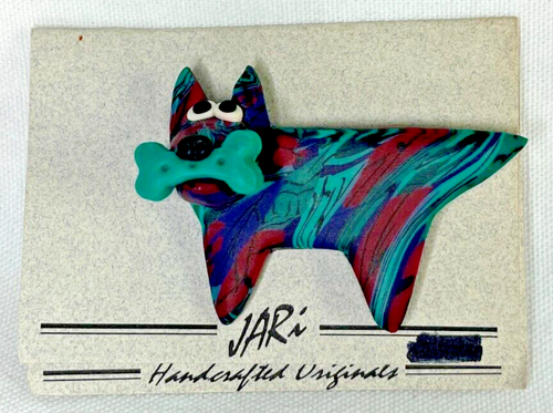 JARi Designs Handcrafted Originals Polymer Clay Multicolor Dog w/Bone ...