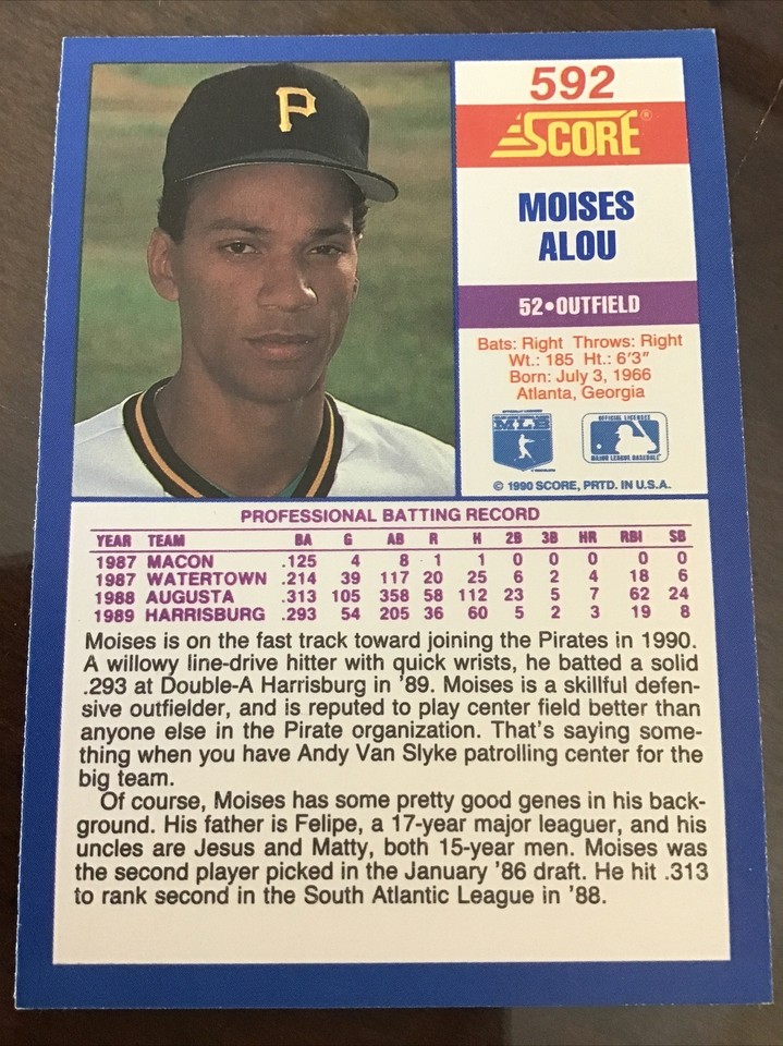 1990 SCORE #592 MOISES ALOU *ROOKIE CARD* PITTSBURGH PIRATES | eBay