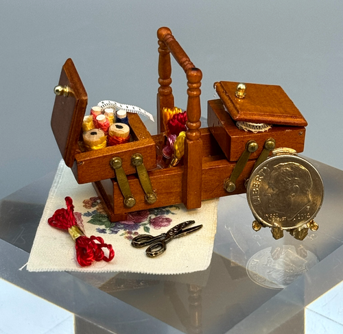 Reutter Porcelain Filled Accordion Wood Sewing Box Kit Dollhouse ...