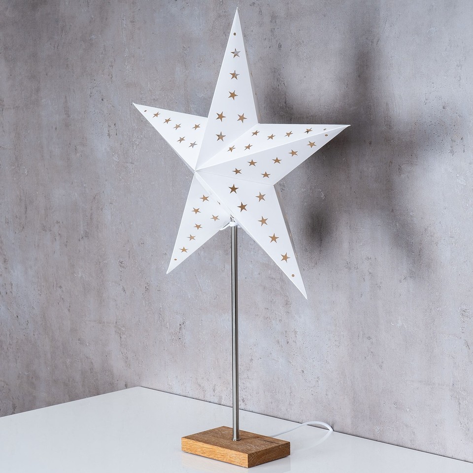 LED Stern Weiß H65cm mit Standfuß Weihnachten Leuchtstern ...