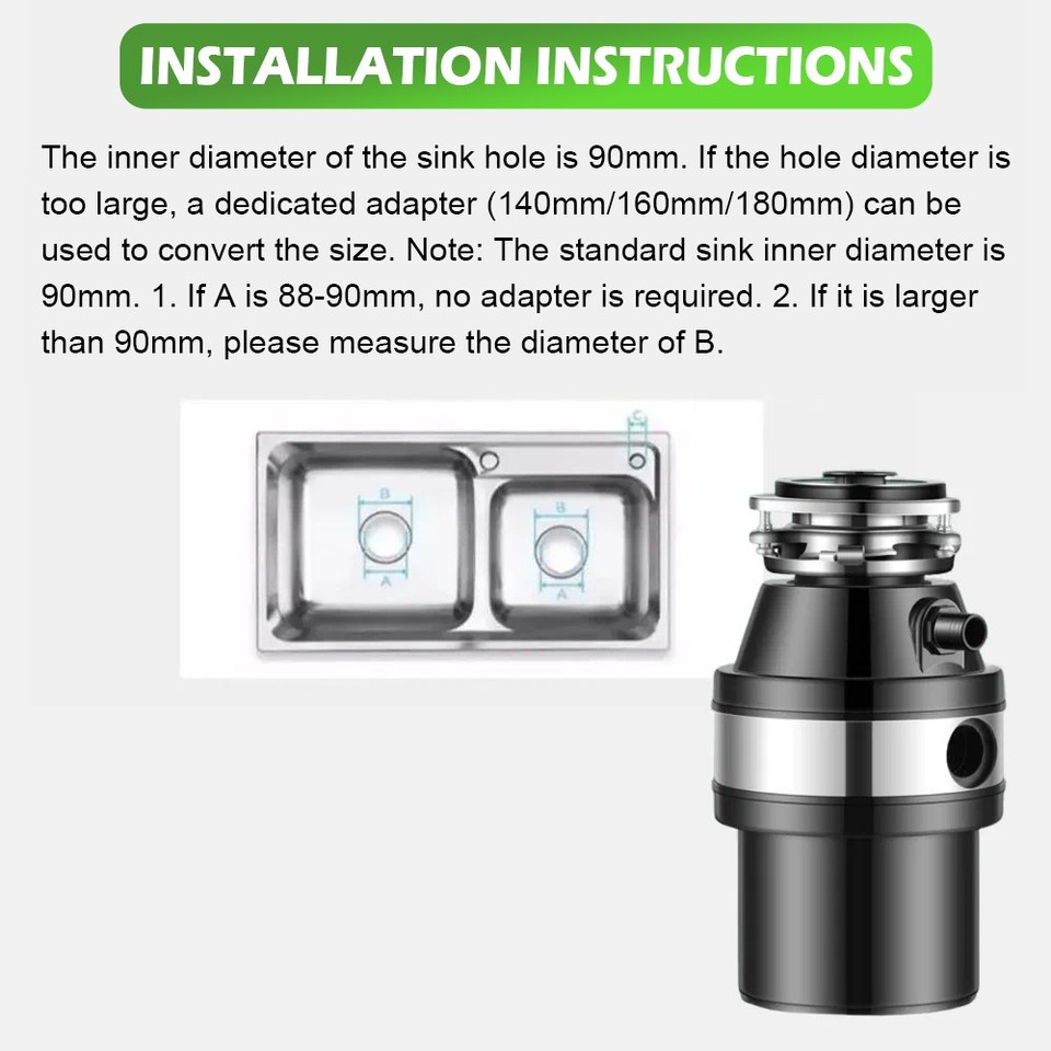 Garbage Disposal 3/4 HP 2800 RPM Under Sink Kitchen Food Waste Disposer ...