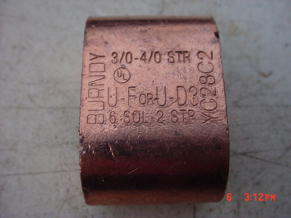 BURNDY YC28C2 C-SHAPE COMPRESSION CONNECTOR 3/0-4/0 STRANDED 6 SOLID ...