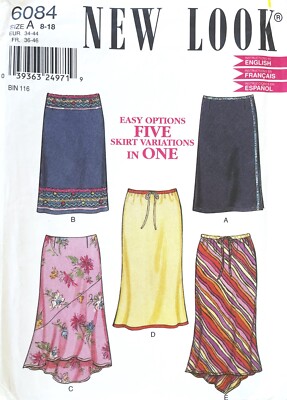 1990's New Look Misses' Skirt Pattern 6084 Size 8-18 UNCUT | eBay