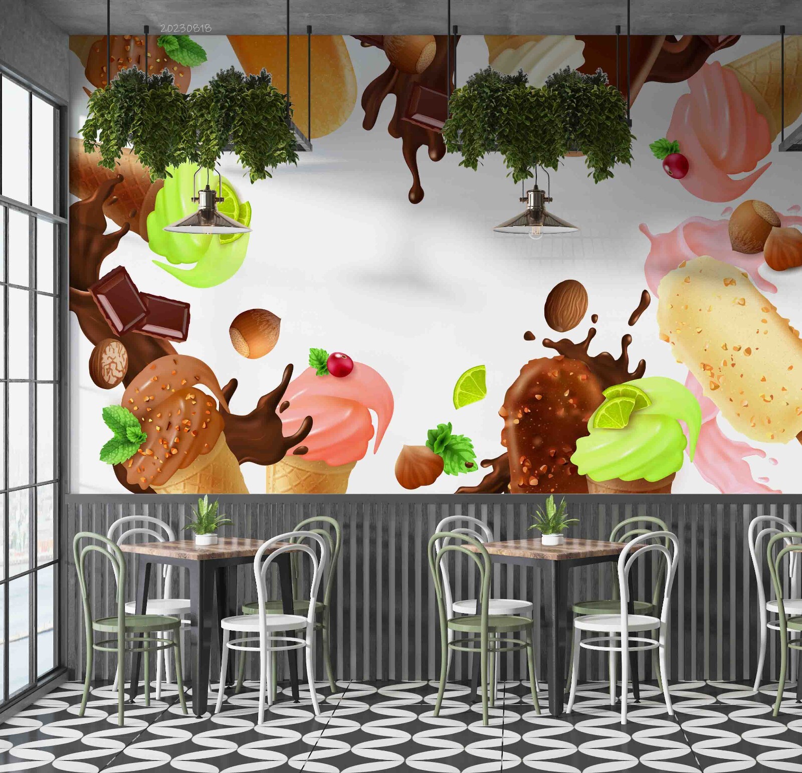 3D Ice Cream Parlor Chocolate Wall Murals Wallpaper Murals Wall Sticker ...