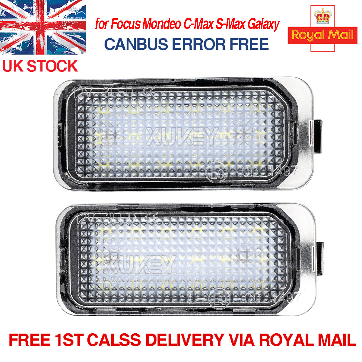 For Ford Max Focus Galaxy Mondeo Jaguar XF XJ LED Licence Number Plate ...
