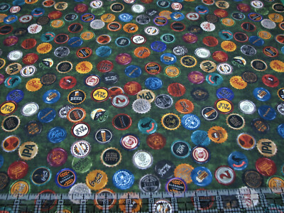 3 Yards Cotton Fabric - QT Fabrics Dan Morris On Tap Beer Bottle Caps ...