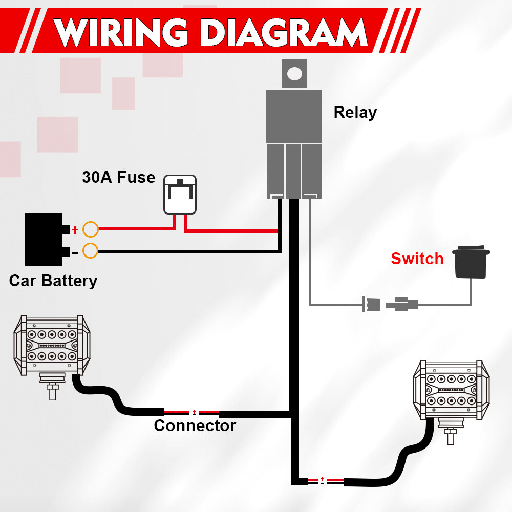2-Lead Wiring Harness Kit ON-OFF Switch Fuse Relay LED Work Light Pods ...