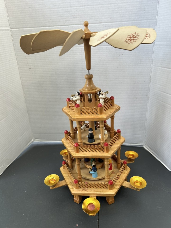 Vintage Lillian Vernon 3 Tier Wooden Pyramid Nativity Carousel 12 Inch ...