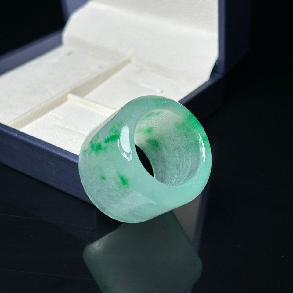 Natural Green Jade Thumb Ring with Floral Inclusions - Antique Archer ...