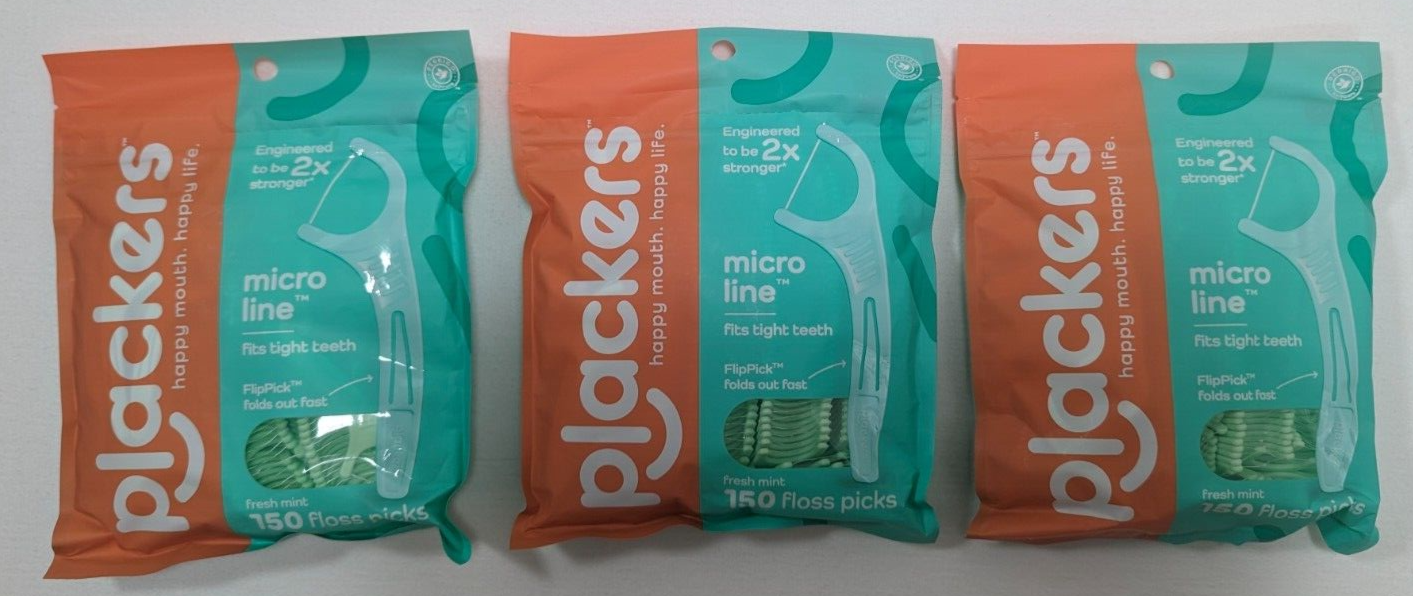 Plackers Micro Line Floss Picks w/ Flip Pick FRESH MINT 3 Packs of 150 ...