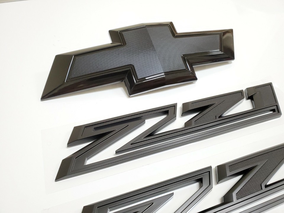 3PC 2019-2021 Silverado Black 1500 Bowtie Front Grille Fender Z71 ...