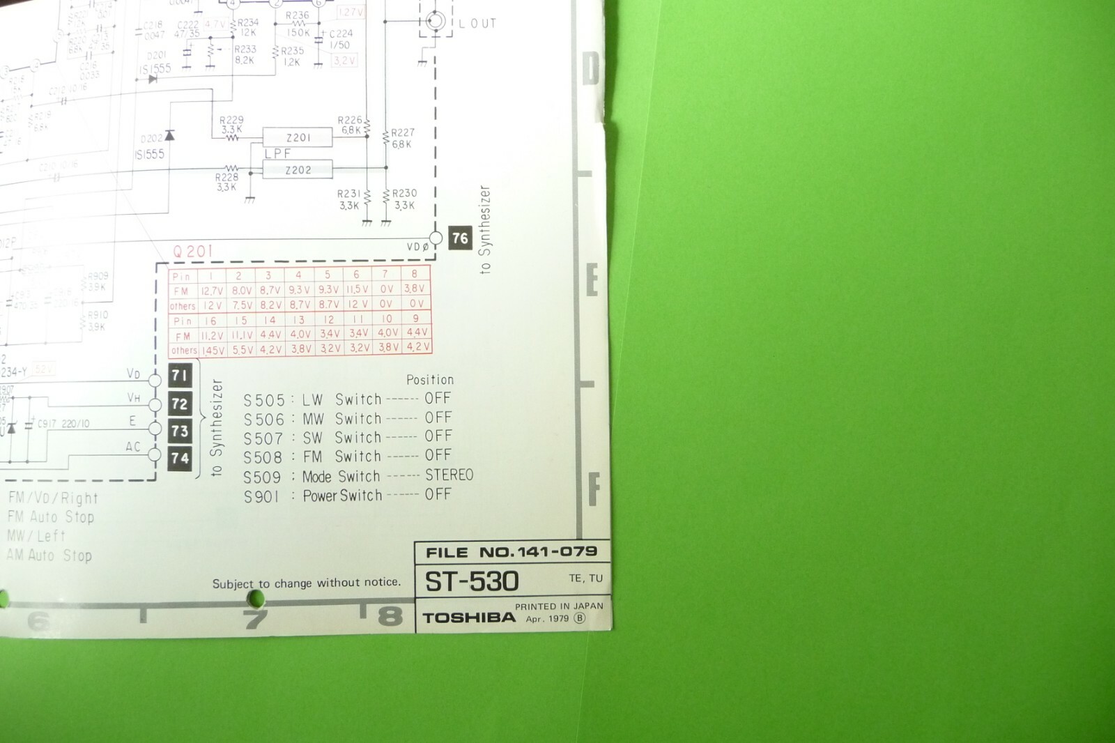 Service Circuit Diagram for Toshiba ST-530, Original | eBay Australia