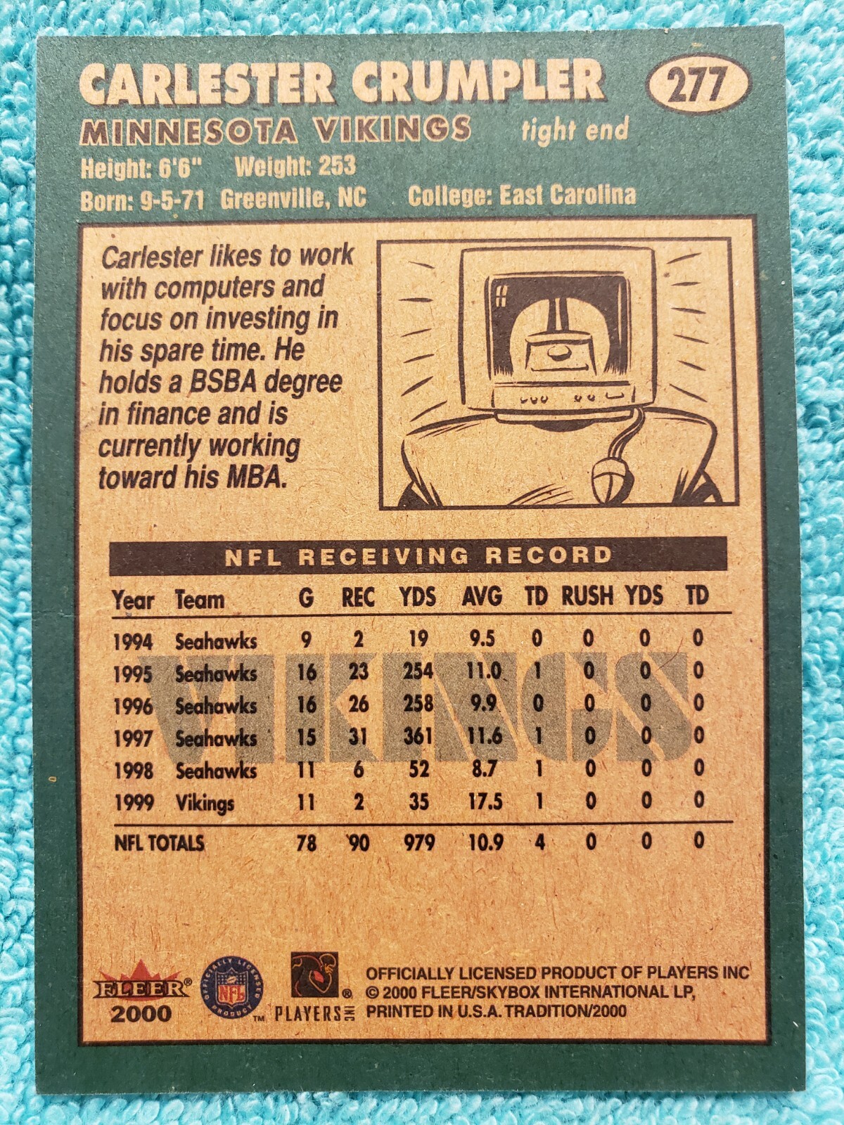 2000 FLEER TRADITION CARLESTER CRUMPLER #277 MINNESOTA VIKINGS | eBay