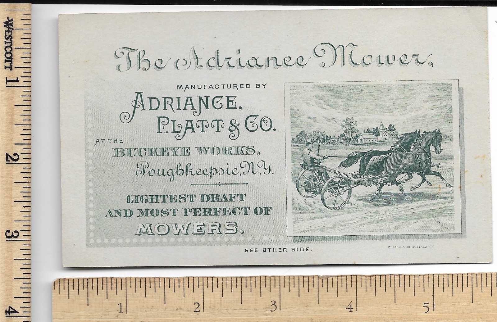 Farm ADRIANCE PLATT REAPER MOWER Horse-drawn BUCKEYE WORKS Trade Card ...