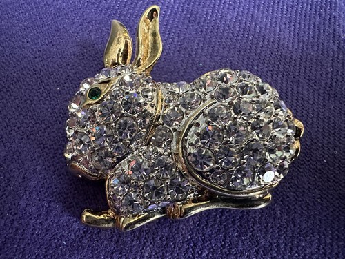 Vintage Bunny Rabbit Gold Tone Rhinestones Pin Brooch | eBay