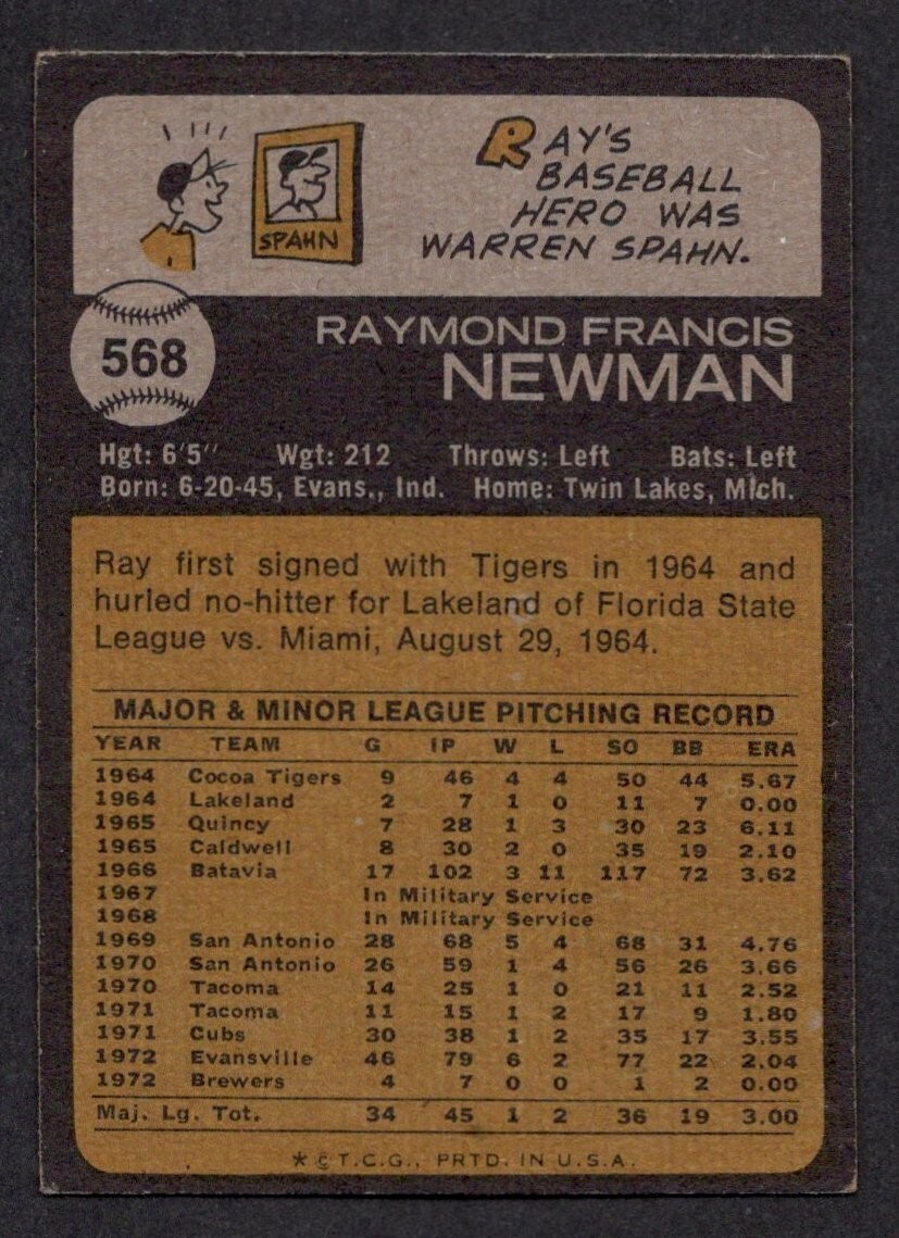 1973 Topps Baseball Card #568 Ray Newman Milwaukee Brewers Hi Number SP ...