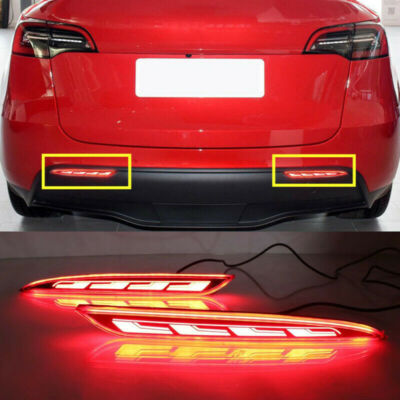 For Tesla Model Y 2020~2023 Smoke LED Rear Bumper Fog Lights Brake ...