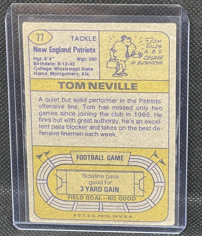 Tom Neville 1974 Topps #77 New England Patriots b2 | eBay