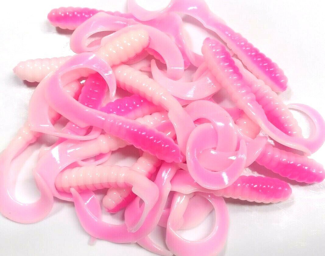 20ct - 4" White/Pink Shad Twister Curly Tail Grubs - FREE USA SHIPPING ...