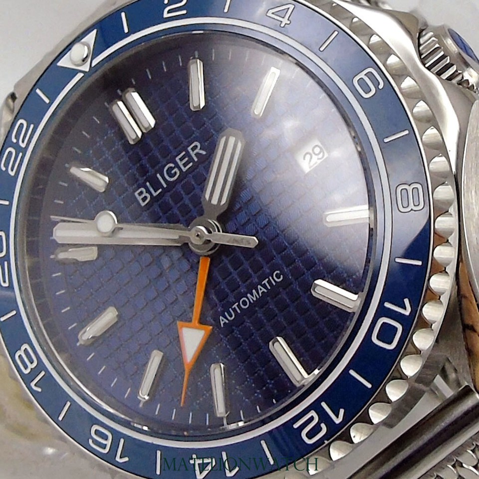 Bliger 41MM GMT Men's Automatic Watch Blue Dial Date Sapphire Glass ...