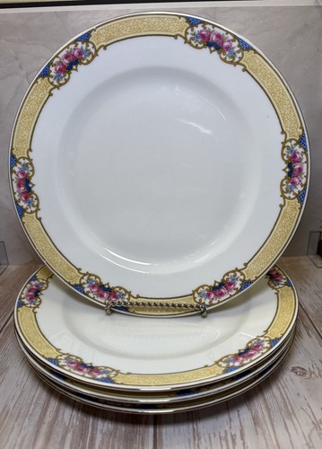 Victoria Czechoslovakia Set Of 4 Dinner Plates 9.75 Floral yellow pink ...