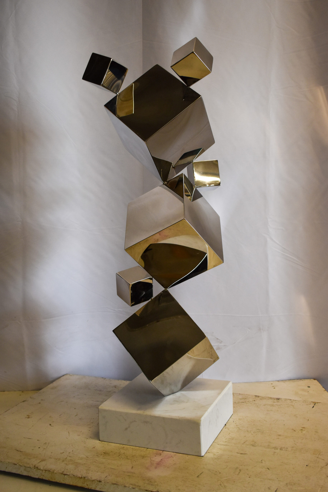 Abstruse Modern Stainless Steel Floating Cube Shapes Statue 9" x 11" x ...