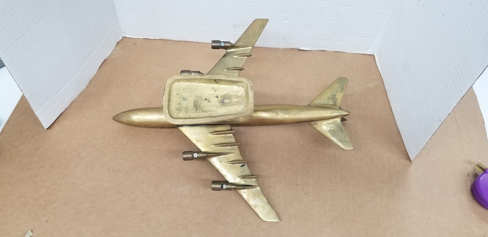 Vintage Solid Brass Desktop Model Airplane Display On Stand 15" Long ...