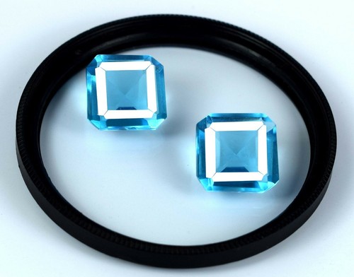 15 CT Octogone Topaze Bleu Suisse Desseré Gemme Paire Naturel Certifié ...