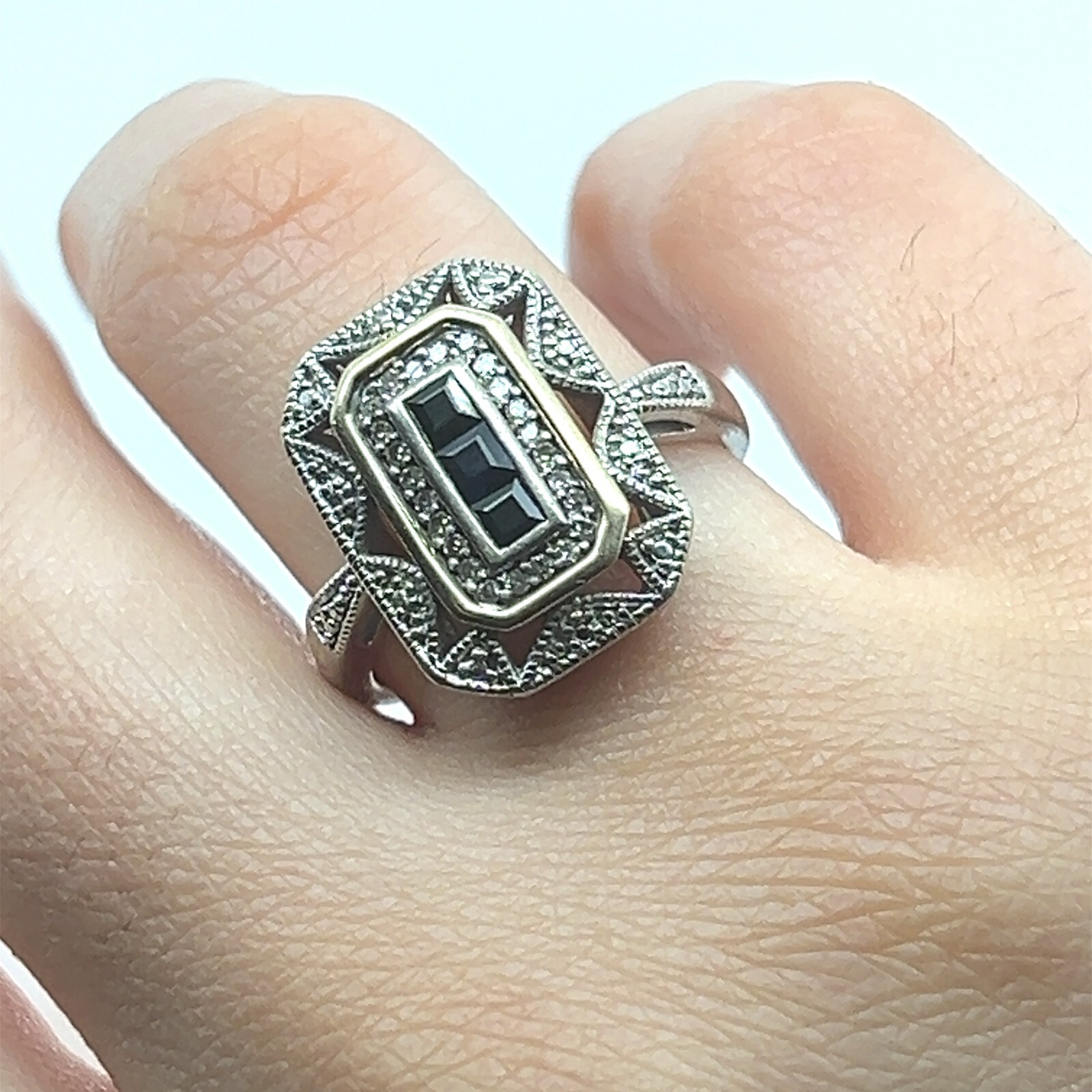 925 14K Sterling Silver Ring Diamond & Sapphire Stones Women's Ring ...