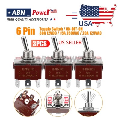 3PCS Heavy Duty DPDT ON/OFF/ON Toggle Switch 20A 125V/15A 250V Screw ...