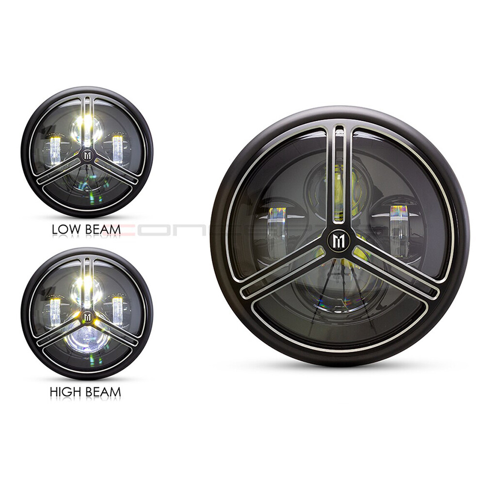 Custom Classic Motorcycle 7.7" Black LED Metal Projector Headlight Tri ...